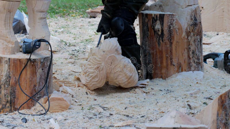 Wood Carving Sculptor Creates a Sculpture Stock Video - Video of ...