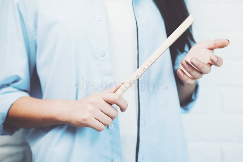 Woman with ruler stock image. Image of length, hand, business - 17190709