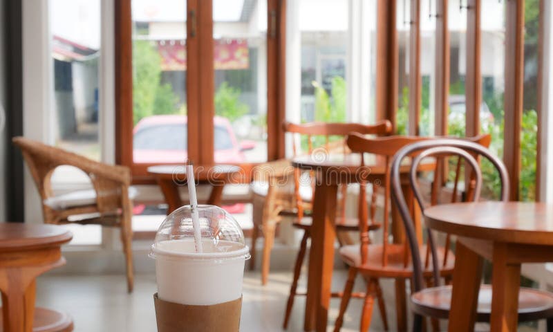 Wood chair in coffee shop stock photo. Image of counter - 170563734