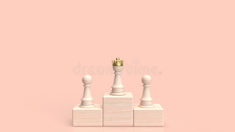 Wood Chess and Gold Crown for Business Concept 3d Rendering Stock ...