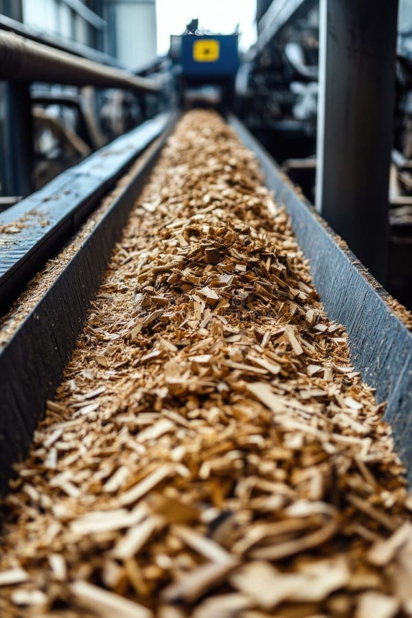 Wood chip conveyor belt stock image. Image of industry - 377620805