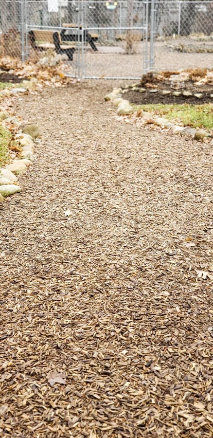 Wood Chip Path Leading To Gate in a Local Park in Cleveland, Ohio Stock ...