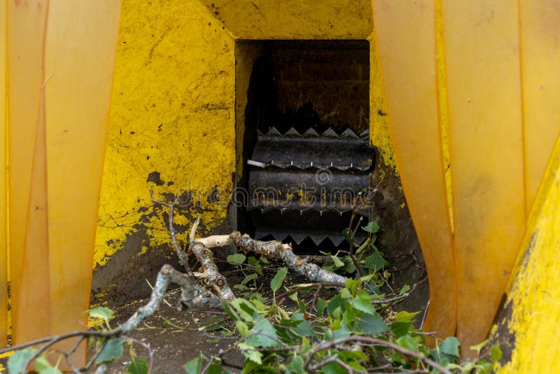 Wood Chipper Hopper Dimensions with Puller Rollers Stock Photo - Image ...