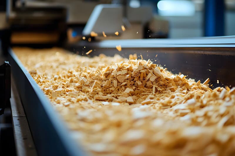 Wood Chips on Conveyor Belt in Factory Stock Image - Image of ...