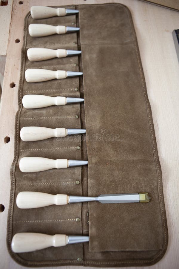 Wood Chisel Set with Leather Bag Stock Photo - Image of equipment ...