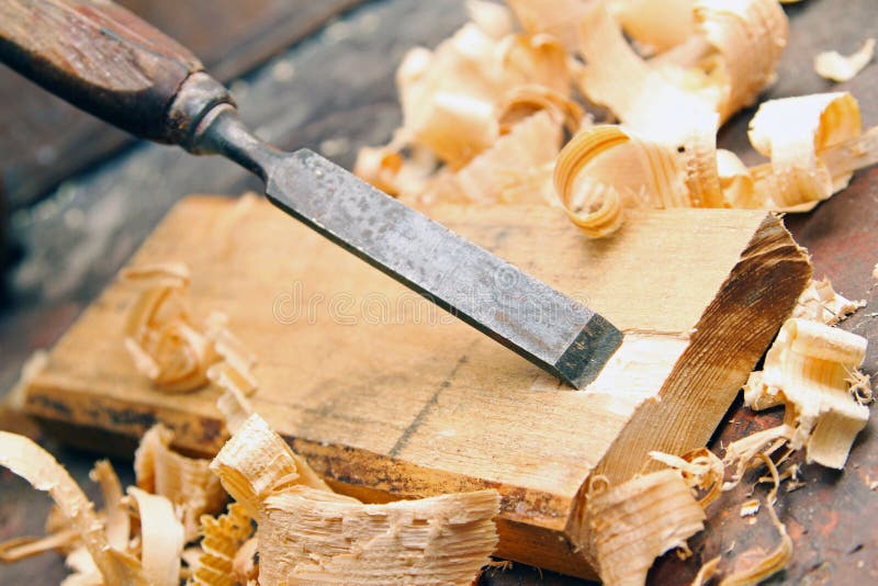 Wood Chisel - Vintage Carpentry Woodworking Workshop Stock Photo ...