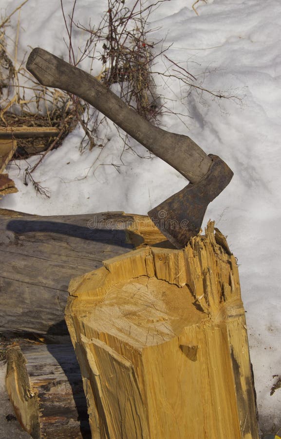 Wood chopping axe stock photo. Image of male, focus - 144190088