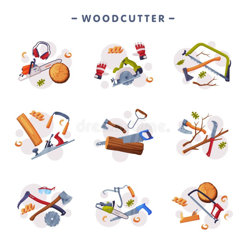 Wood Chopping Implement with Saw and Wood Chopper or Ax Vector ...