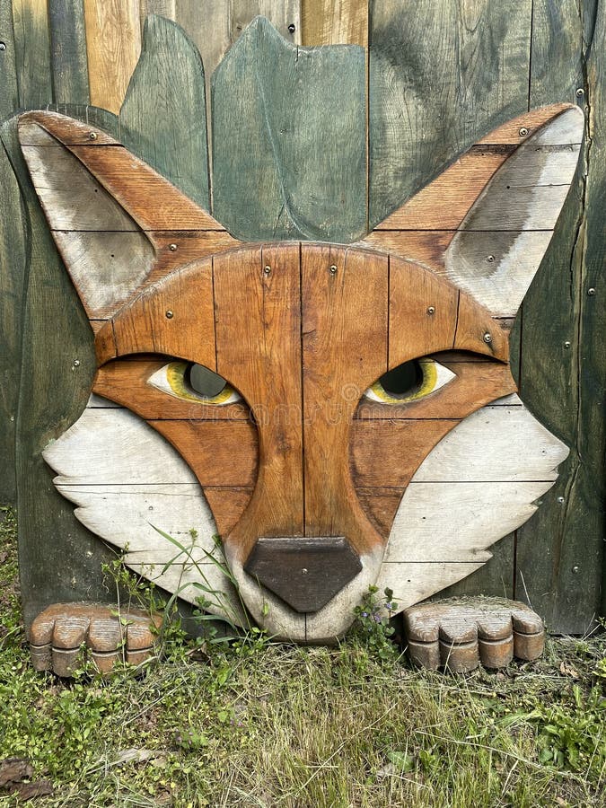 Wooden fox stock image. Image of park, wooden, wood - 245743377