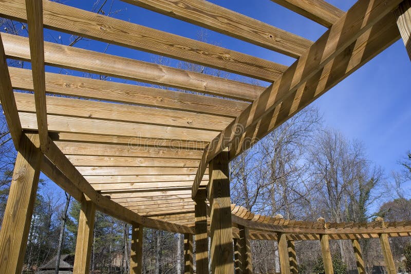 Wood Covered Walkway stock image. Image of wooden, blue - 4639727