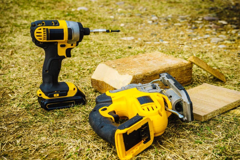 Wood with crafting tools stock photo. Image of grass - 144024280