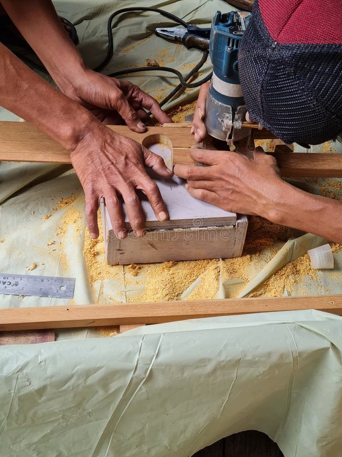 A Wood Craftsman is Making a Door Handle Stock Image - Image of handle ...