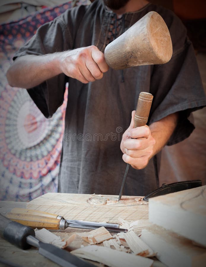 Wood Craftsman with Various Hand Tools Working Stock Image - Image of ...