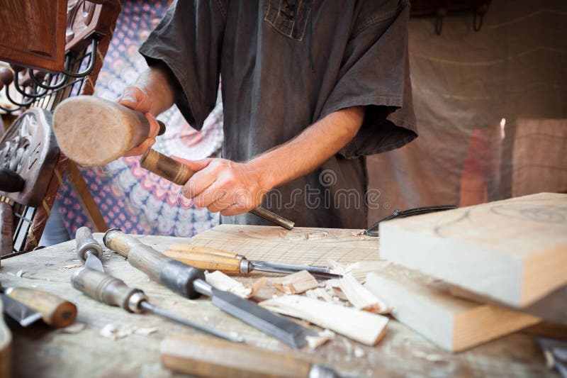 Wood Craftsman with Various Hand Tools Working Stock Photo - Image of ...
