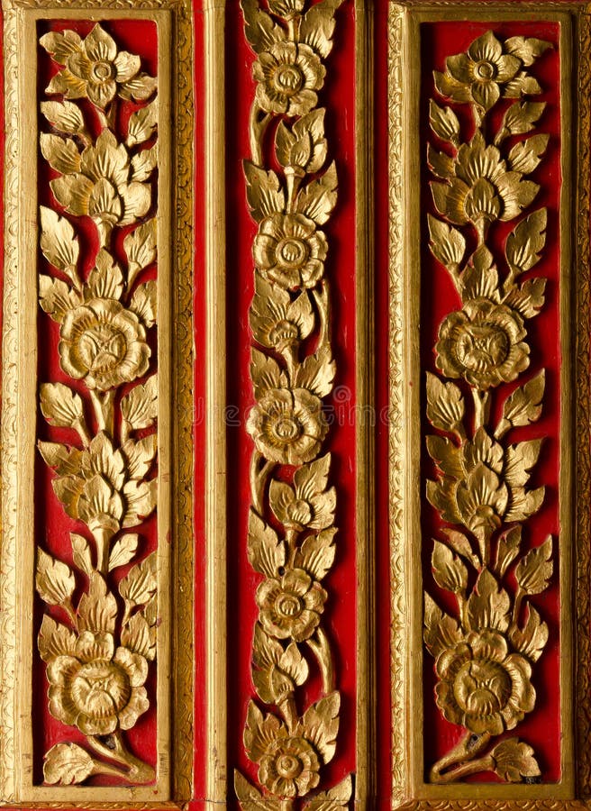 Wood Crave Pattern on the Door in the Temple Stock Image - Image of ...