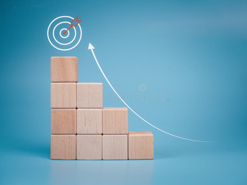 Wood Cube Block Stacking with Icon.Concept of Business Strategy and ...