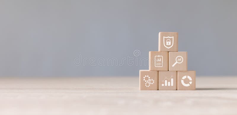 Wood Cube Block Stacking with Icon about Cyber Security Data Protection ...