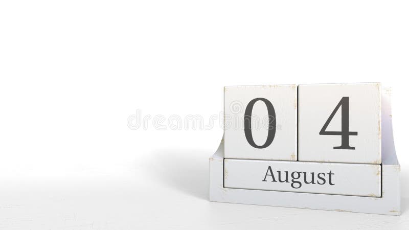 Wood Cube Calendar Shows August 4 Date, 3D Rendering Stock Illustration ...