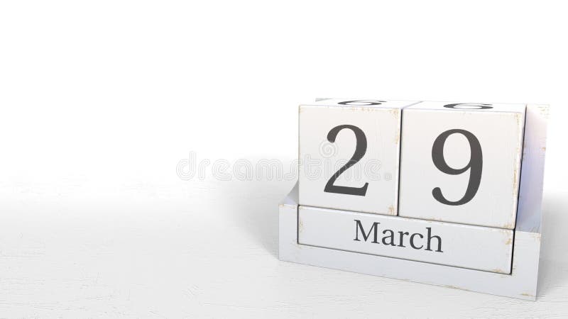 Wood Cube Calendar Shows March 29 Date, 3D Rendering Stock Illustration ...