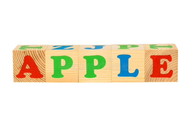 Wood Cube with Inscription APPLE Stock Photo - Image of childhood, cube ...