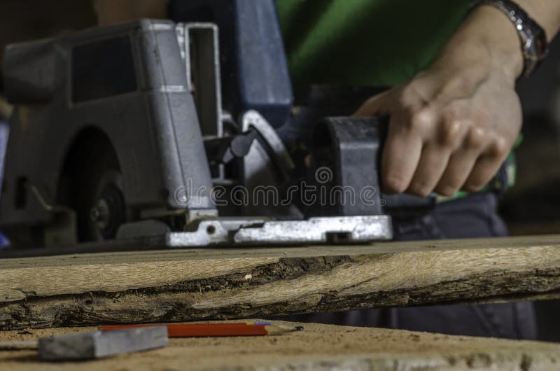 Wood Cutting with Pencil and Ruler. Stock Image - Image of risk, safety ...