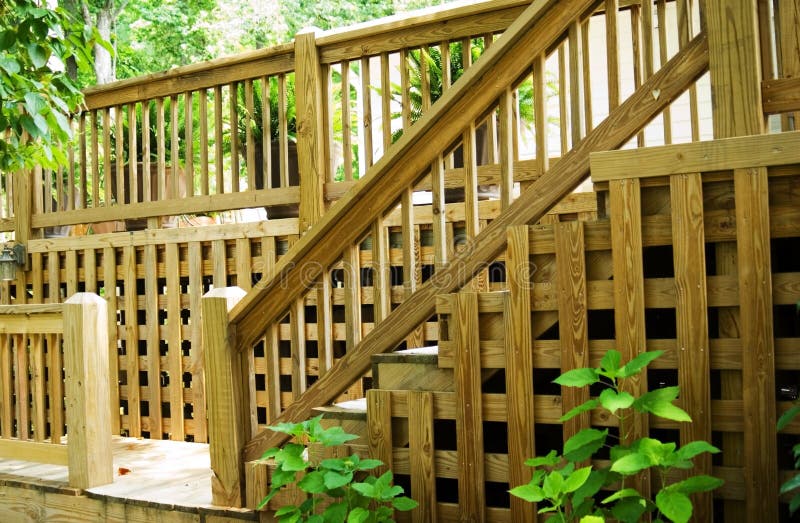 Wood Deck Steps and Railing Stock Image - Image of close, balustrade ...
