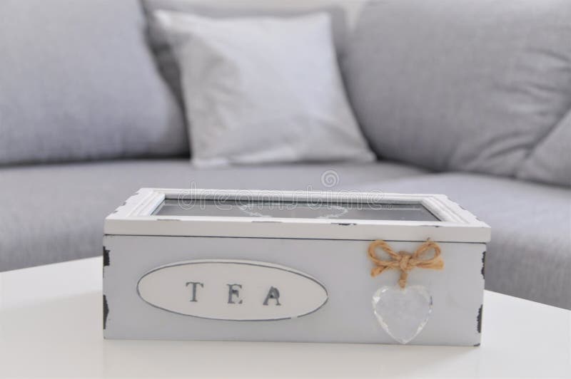 Wood Decoration Box for Tea on Table in Living Room Stock Image - Image ...