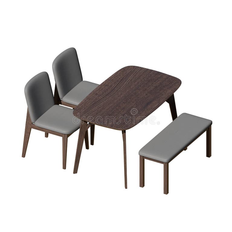 Wood Dining Table Set 3D Render Illustration Stock Illustration ...