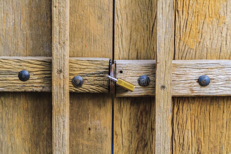 Wood door with lock stock photo. Image of building, natural - 26298348