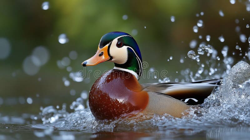 Wood Duck Splashing in Water Stock Illustration - Illustration of ...