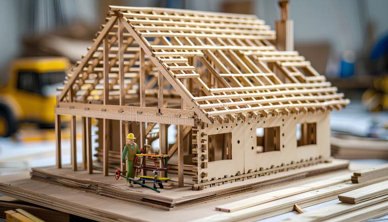 Wood Elements Construction Worker. House Building Industrial Theme ...