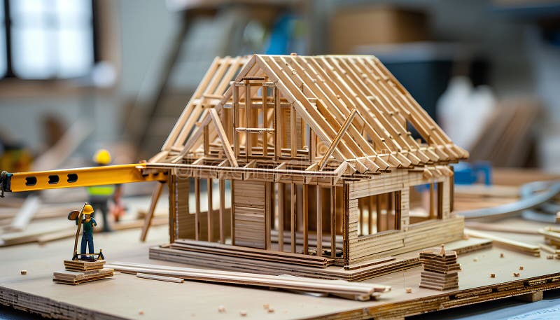 Wood Elements Construction Worker. House Building Industrial Theme ...