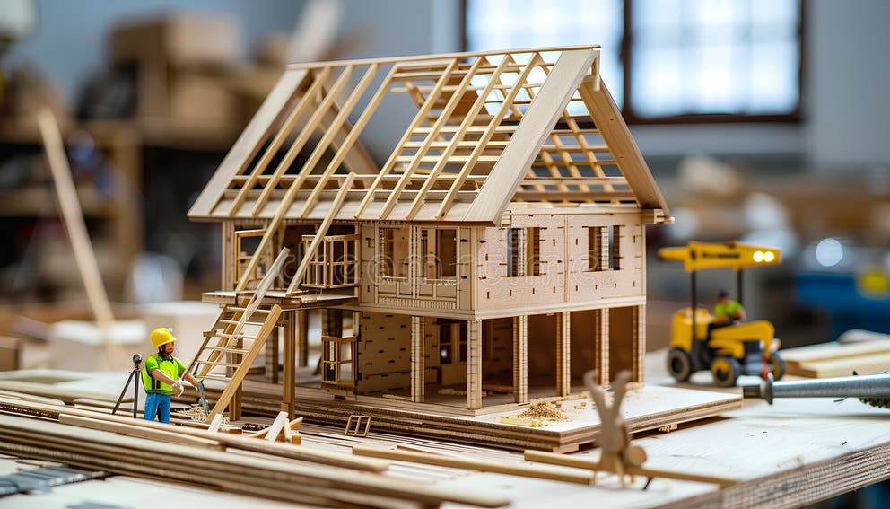 Wood Elements Construction Worker. House Building Industrial Theme ...