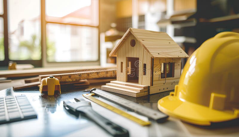 Wood Elements Construction Worker. House Building Industrial Theme ...