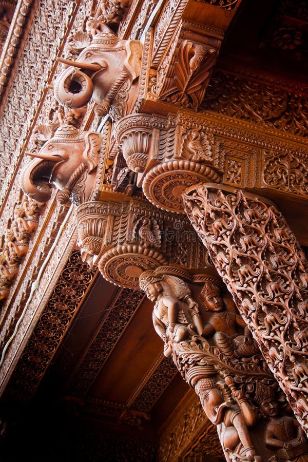 Asian Indian Brown Wood Bird Carving Column Stock Photo - Image of ...
