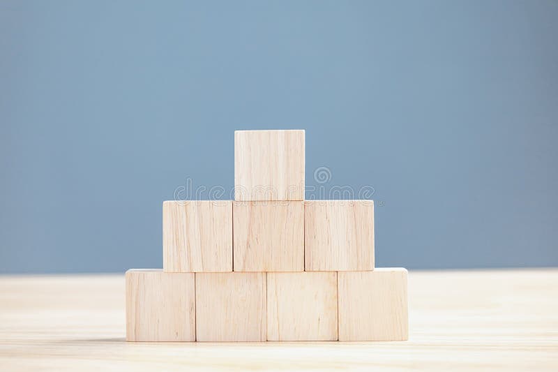 Wood Empty Eight Blocks on the Table and Blue Background with Copy ...