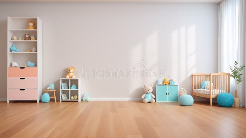 Wood Empty Surface with Blurred Baby Room Background Stock Illustration ...