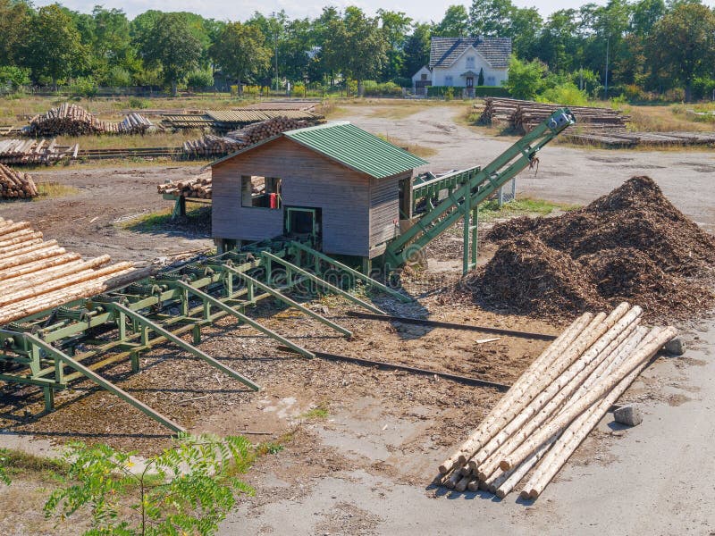 Wood Factory with Tree Trunks Stock Image - Image of logs, rural: 229663297
