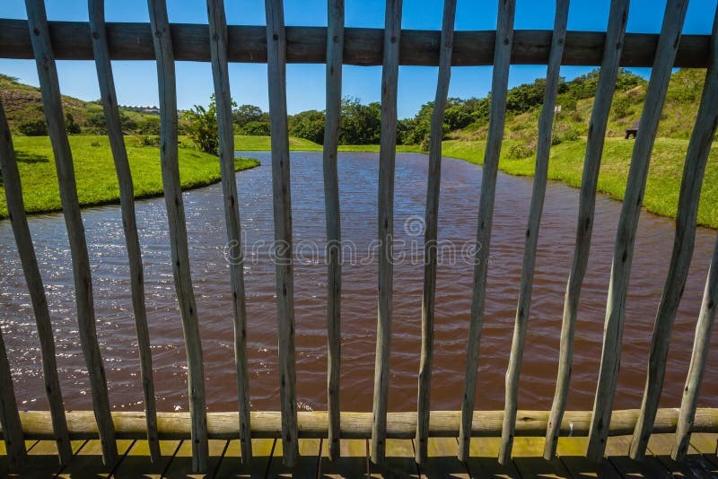 Wood Fence Deck Water stock image. Image of river, brown - 27136519