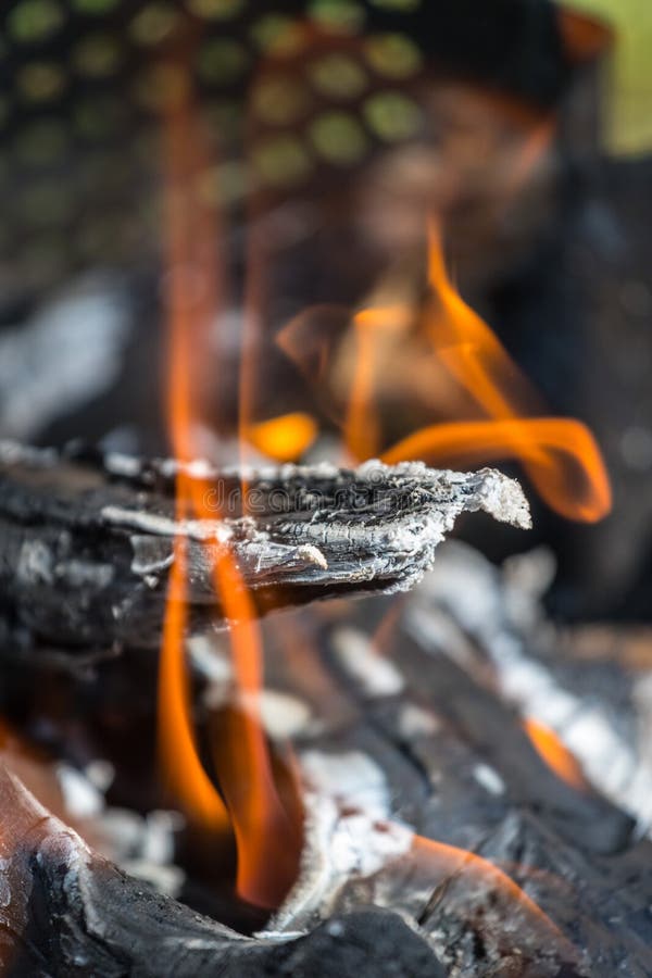 Wood Fire for Barbecue in Black Metal Container Stock Photo - Image of ...