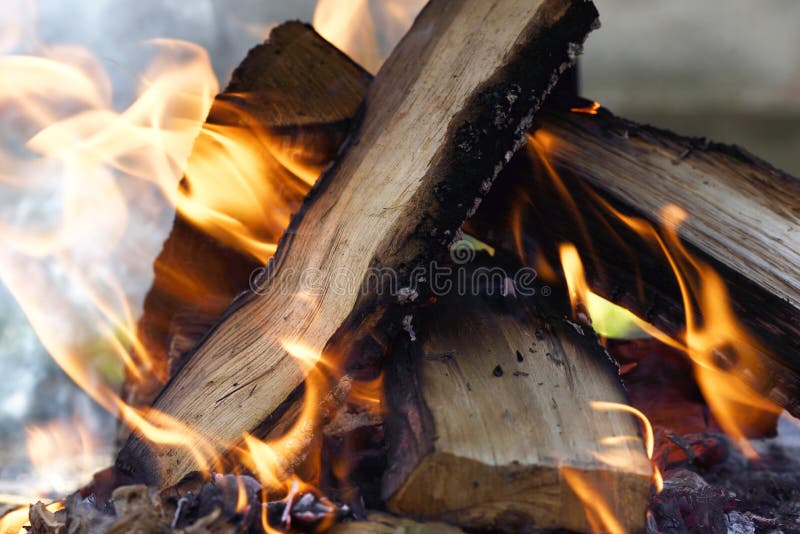 Wood fire with flames stock image. Image of flames, grill - 210476805