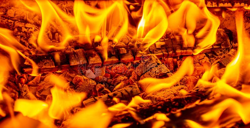Wood is on Fire. Glowing Coals and Wood. Wood Ash. a Dying Out Fire ...