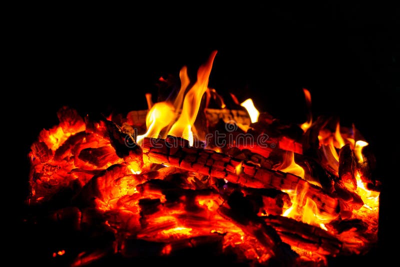 Wood Fire, Hard with Embers. Stock Photo - Image of barbecue, flame ...