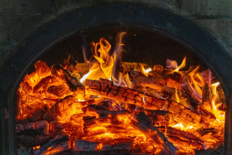 Wood Fire, Hard with Embers. Stock Image - Image of campfire, orange ...