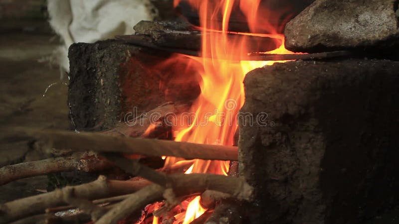 Wood Fire Stove in a Rustic Kitchen Stock Video - Video of kitchen ...