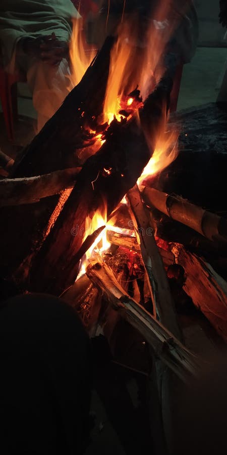 Wood Fire Winter Season at Village Stock Photo - Image of wood, season ...