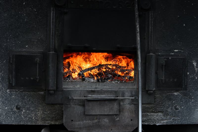 Wood-Fired Oven Baking Bread. Fire. Stock Photo - Image of flames ...