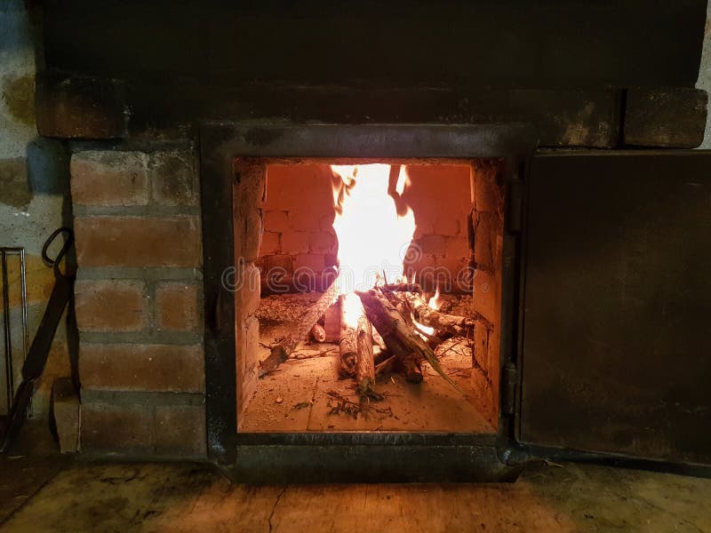Wood-fired Oven with Burning Wood Inside Stock Photo - Image of blaze ...