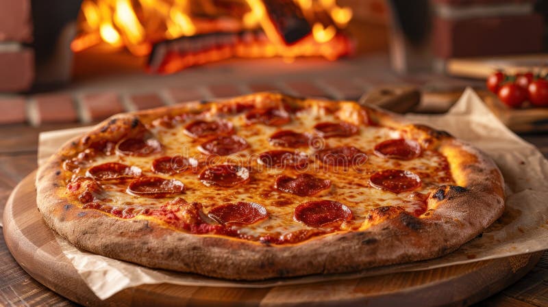 The Wood-fired Pepperoni Pizza.AI Generated Image Stock Image - Image ...