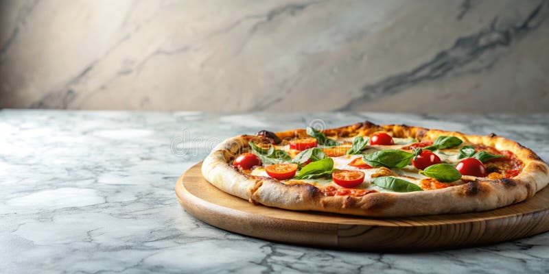 Wood Fired Pizza on a Light Marble Table Generative AI Stock ...